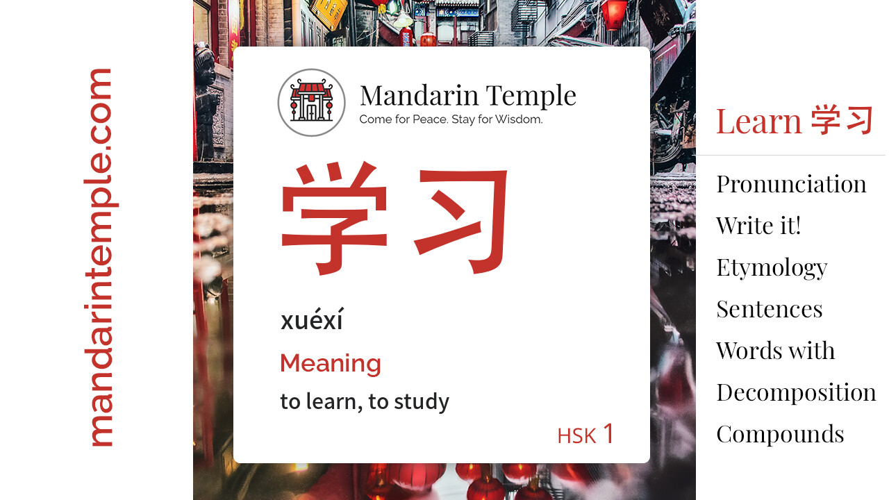 学习 xuéxí - English Meaning | HSK 1 | Mandarin Temple