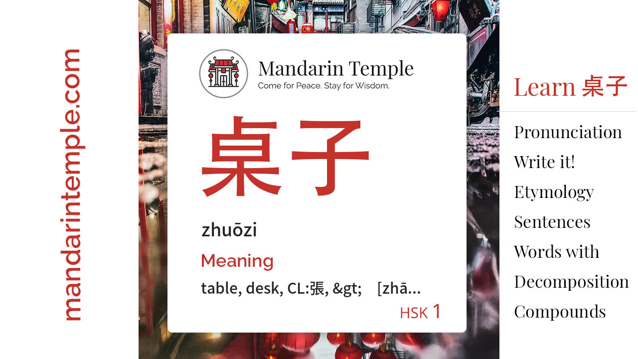 桌子 zhuōzi - English Meaning | HSK 1 | Mandarin Temple